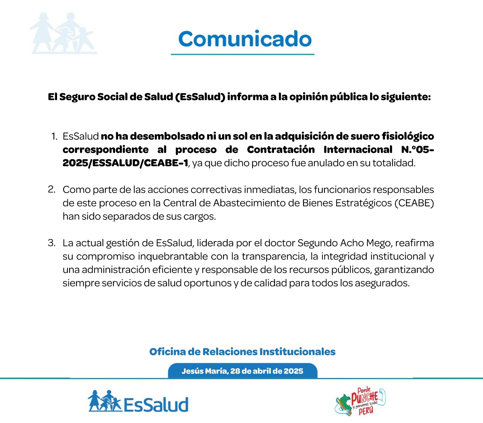 EsSalud adjudicó 57 millones de soles por compra de suero fisiológico a empresa ecuatoriana ...
